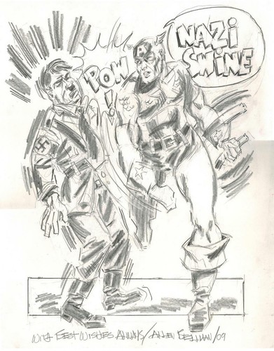 ALLEN BELLMAN CAPTAIN AMERICA vs HITLER ORIGINAL ART PINUP PAGE MARVEL ...