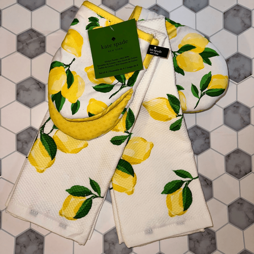 Kate Spade Yellow and White Lemon Pattern Kitchen Linen Set NWT | eBay