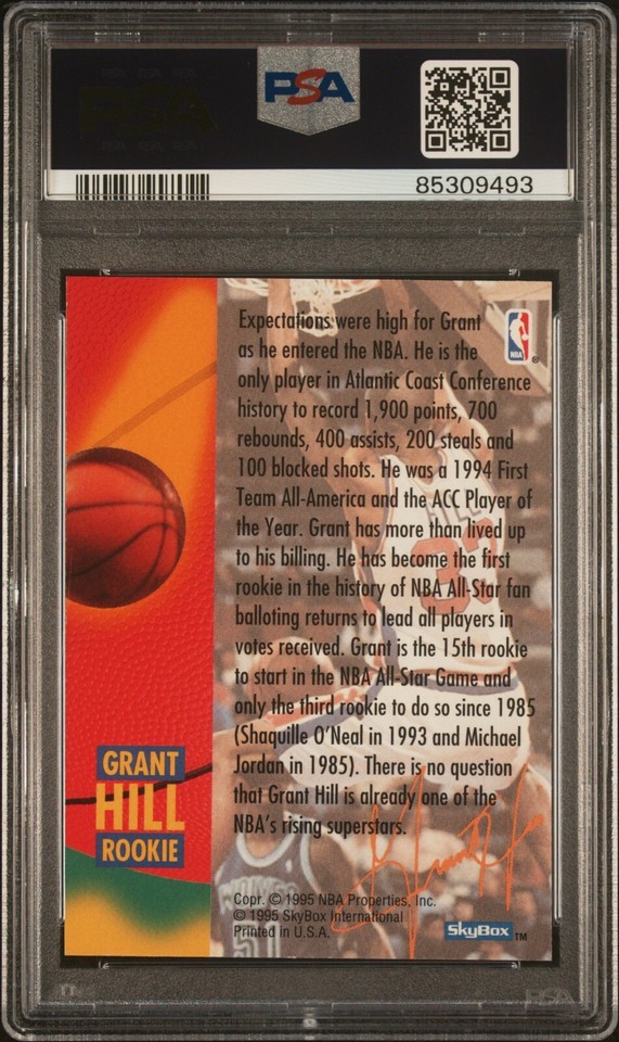 PSA 9 MINT 1995 HOOPS GRANT HILL ROOKIE GOLD FOIL SIGNATURE RC PISTONS ...