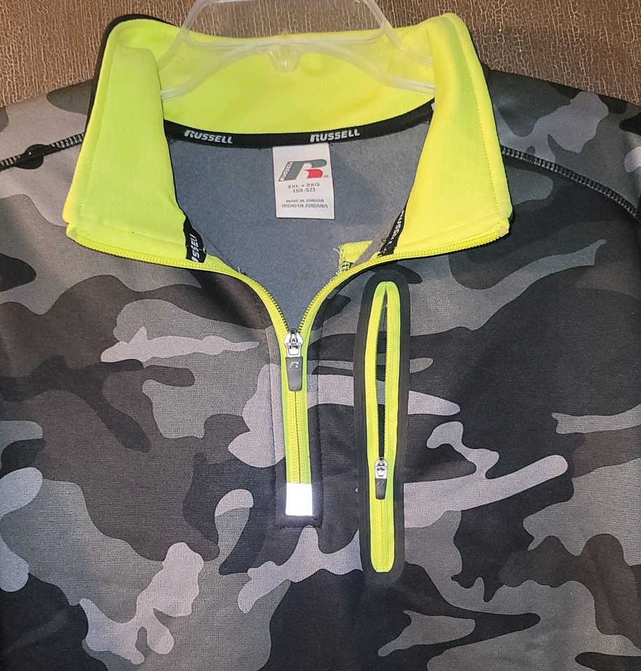 RUSSELL MEN'S BLACK GRAY YELLOW CAMOUFLAGE 1/4 ZIP FLEECE LINED JACKET ...