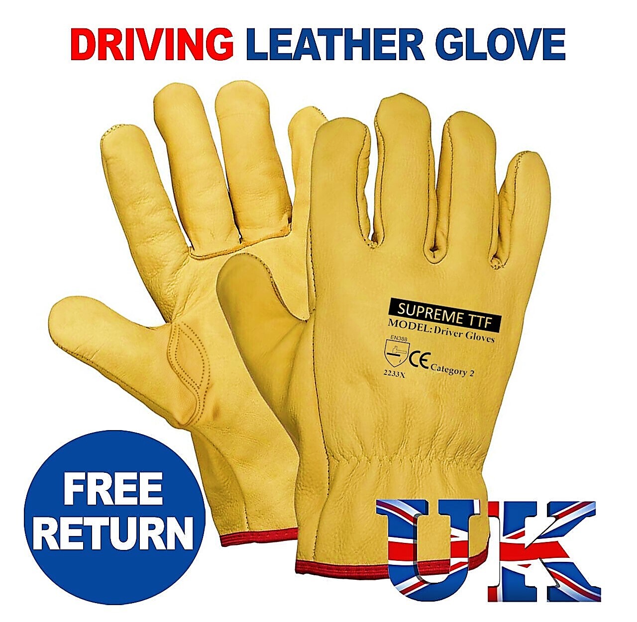 Premium Yellow Leather Driver Work Gloves Fleece Lined Lorry Truck ...