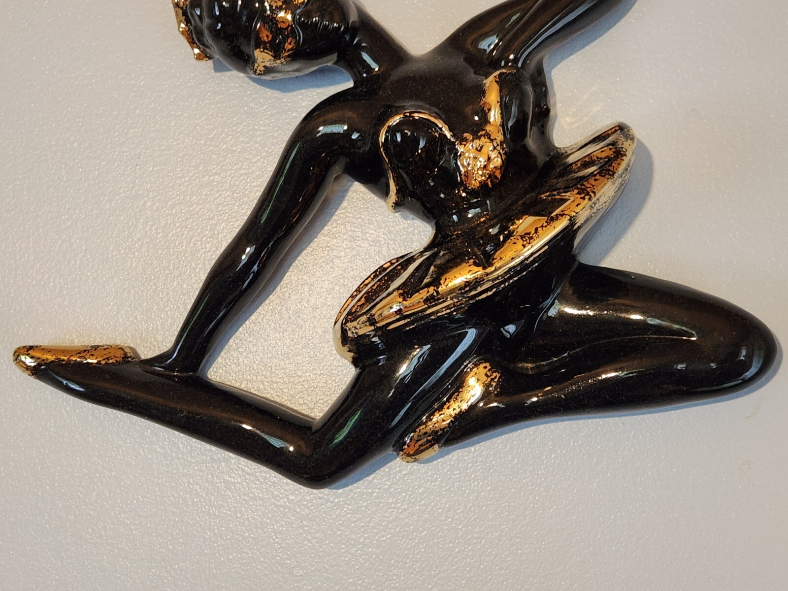 Vintage Ceramic Ballet Dancer Harlequin Pair Glossy Black & Gold Wall ...