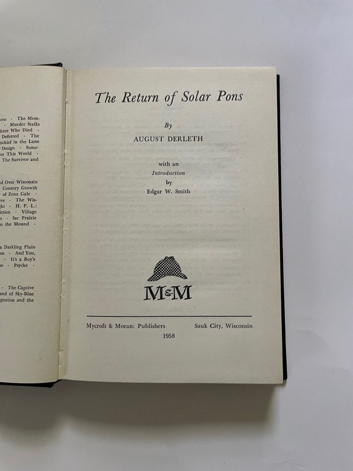 The Return of Solar Pons August Derleth Mycroft & Moran/Arkham House ...