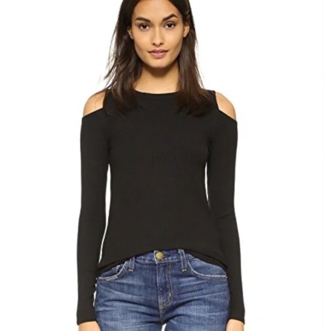 NWT LNA Clothing Ashley Jane Slim Stretch Cold Shoulder Top Black Large ...