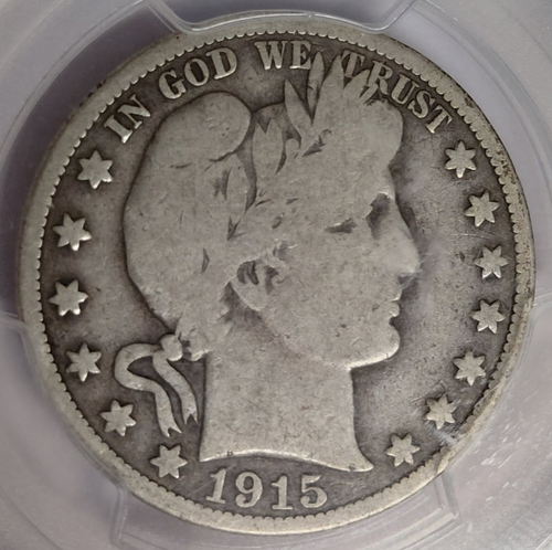 1915 PCGS-VG 8 BARBER or LIBERTY SILVER HALF DOLLAR MINTAGE 138,000 KEY ...