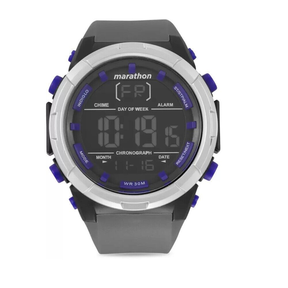 Timex Marathon 50mm Black Resin Case with Gray Plastic Band Digital Man ...
