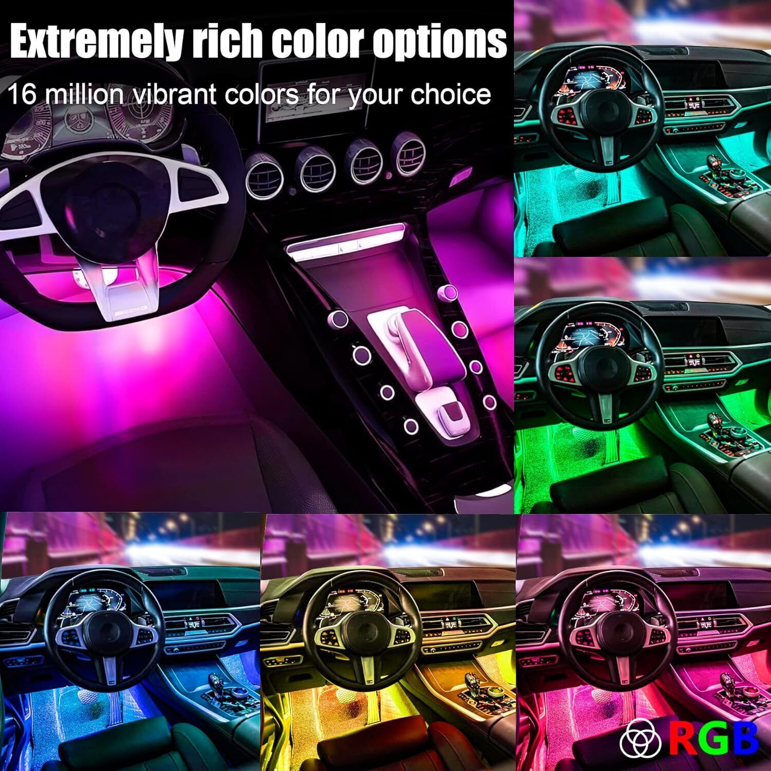 LivTee Smart RGB LED Interior Lights, 2 Lines Design with USB Port, App ...