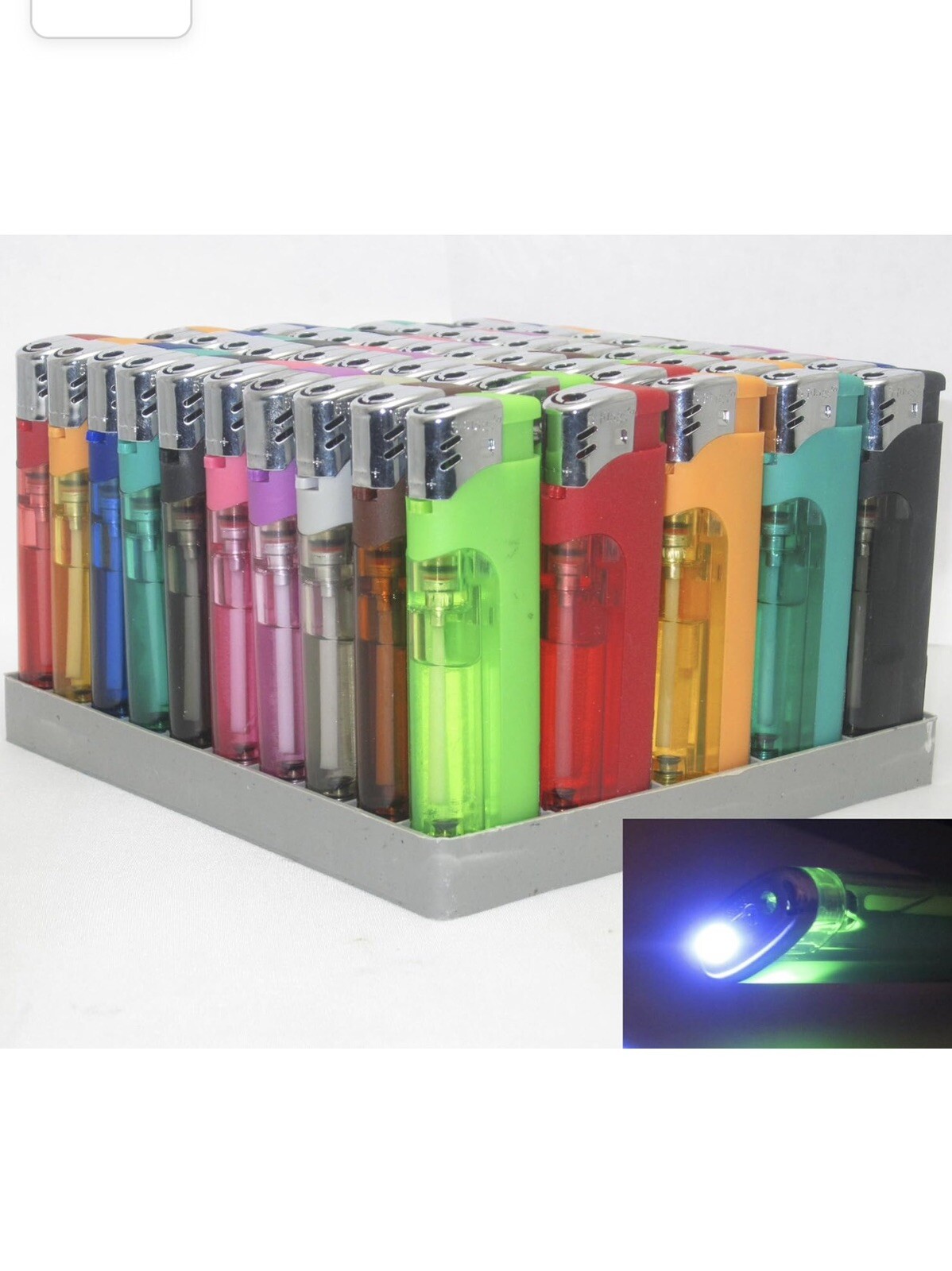 10 Pack 5-Flags Refillable Butane Lighter Ass. Colors White LED #80 ...