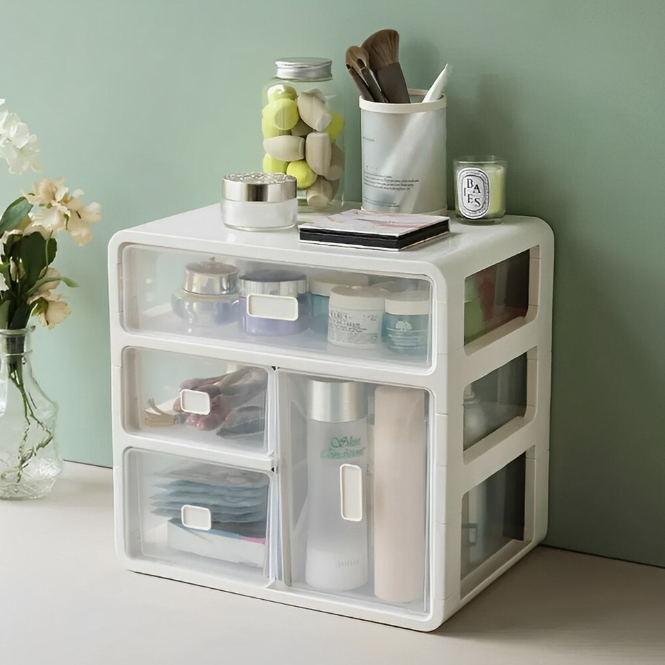 Plastic Cosmetic Organizer Makeup Case Drawers Jewelry Holder Desk Tidy ...