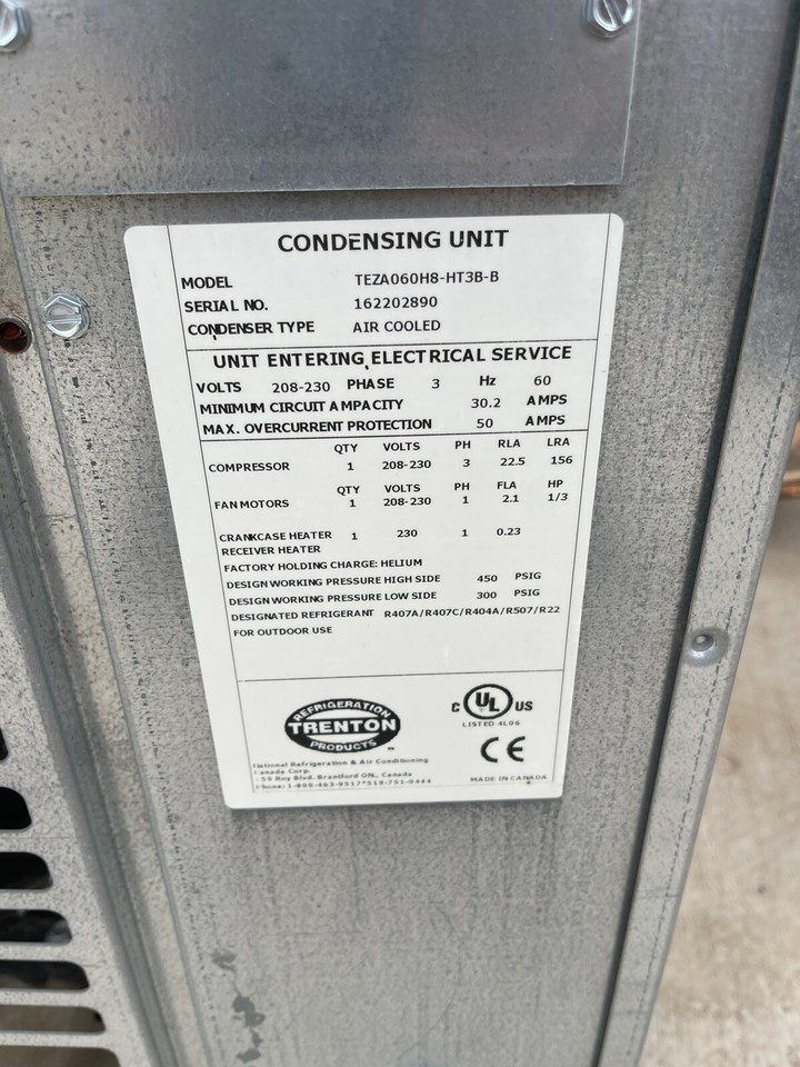 Trenton Refrigeration Condensing Units 6HP Med Temp/High Temp, Year ...