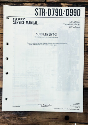 Sony STR-D790 STR-D990 Receiver Supp. 3 Service Manual *Original* | eBay