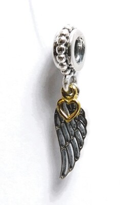 Authentic Pandora Charm, 2-Tone Love and Guidance Angel Wing Dangle ...