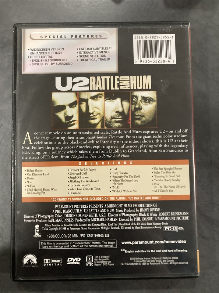 DVD U2 RATTLE AND HUM WIDESCREEN COLLECTION BONO 97363222842| eBay