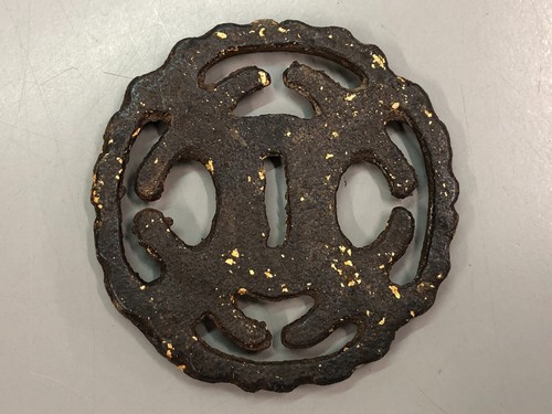 Japanese Sword Tsuba: Sekka (Snow) pattern?,Katana,Samurai,Gold,Nihon ...