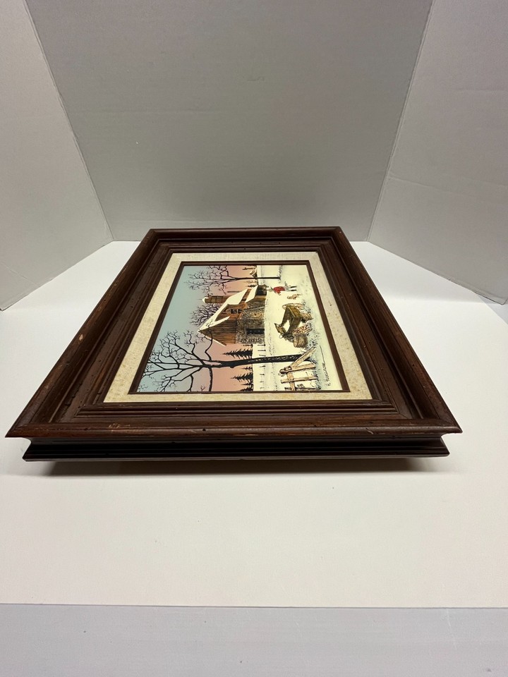 H. Hargrove Serigraph Print On Canvas 1980's Winter Hunter Scene Framed ...