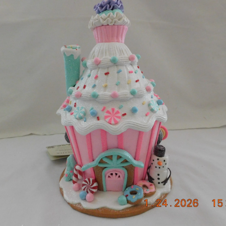 New 2025 Trimsetter Gingerbread Light Up LED "Round Pink House" 9.5"T x ...