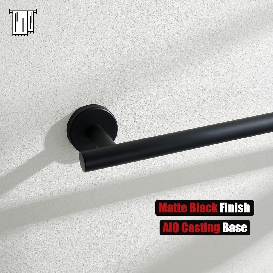 Rust-Resistant Matte Black Towel Bar - 12 Inch Usable Length, Easy ...