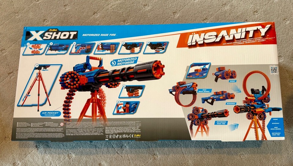 XSHOT Insanity Motorised Gatling Blaster with Tripod Stand 72 Darts ...