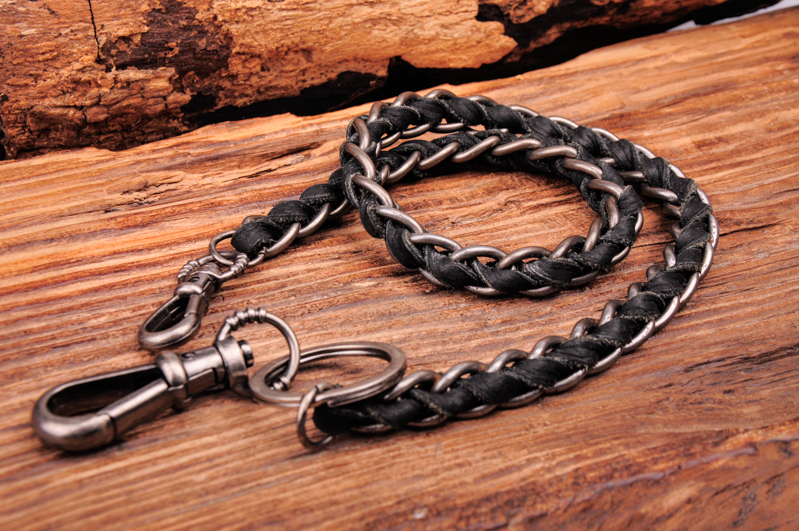 Motocycle Biker Leather&Metal Chain Braid Rocker Jean Keychains Key ...