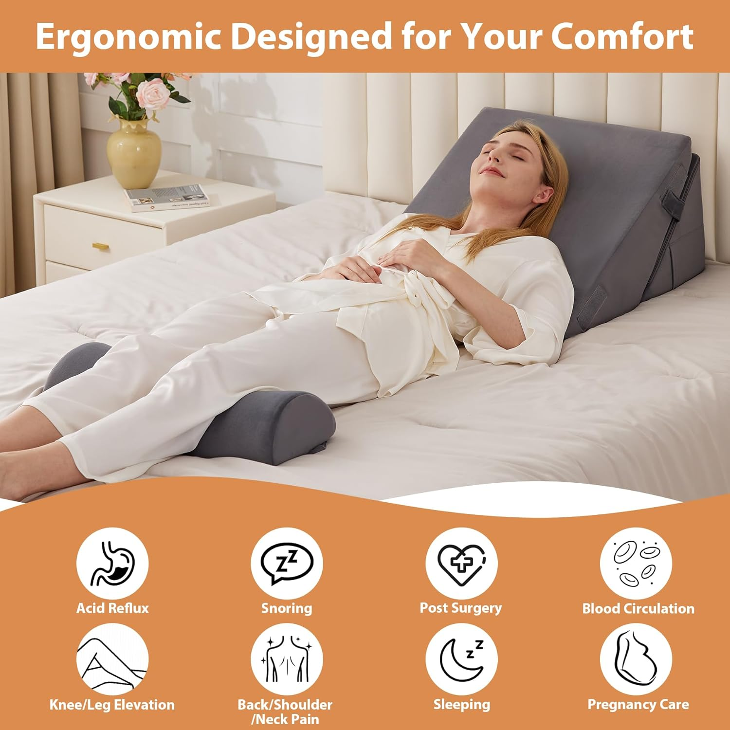 Orthopedic Wedge Body Pillow Set for Sleeping Back Neck Leg Knee ...