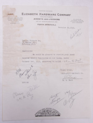 1932 Lamson Goodnow Elizabeth Hardware Co Perth Amboy NJ Credit ...