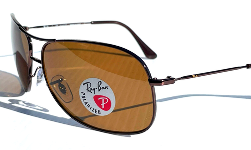 NEW RAY BAN Bronze 64mm Aviator POLARIZED Brown lens Sunglass RB3267 | eBay