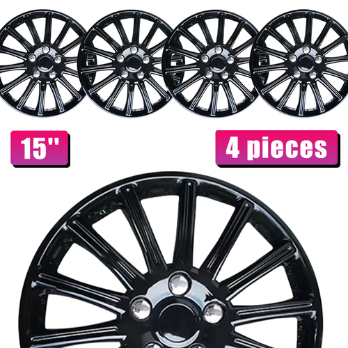 4Pcs Gloss Black Wheel 15" Covers Snap On Hub Caps fit R15 Tire & Steel ...