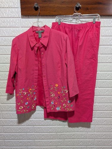 Jessica Holbrook Pink Floral Embroidered Two-Piece Set - Size Large | eBay