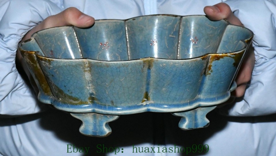 8.2"Old Song Dynasty Ru Kiln Porcelain Gilt Phoenix Bird Pattern Tray ...