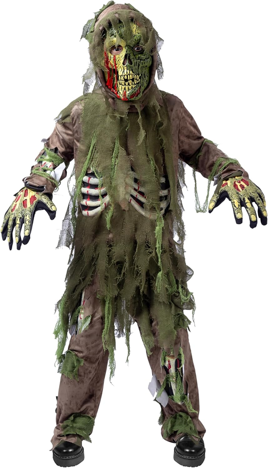 Swamp Deluxe Skeleton Living Dead Zombie Costume for Halloween Kids ...