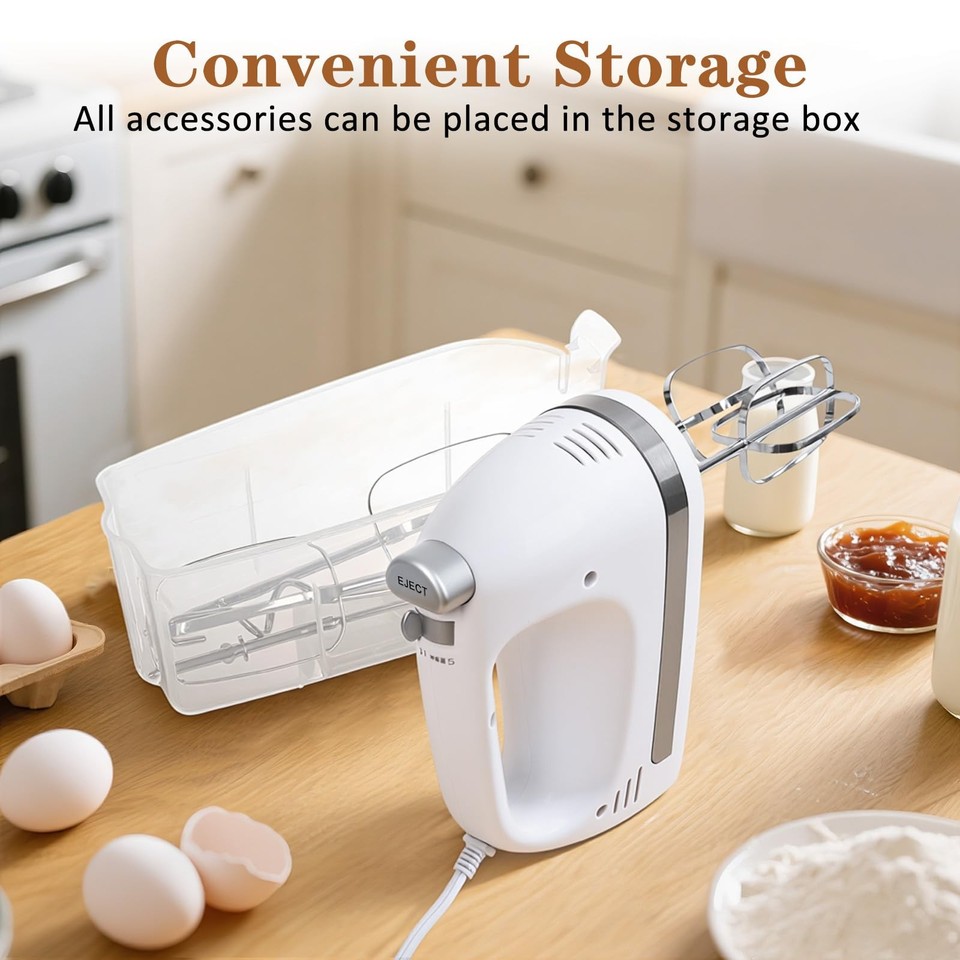 450W Electric Hand Mixer, 5-Speed Handheld Mixer with Storage Case ...