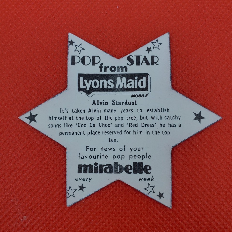 Alvin Stardust 1975 Lyons Maid Rock Pop Stars Mirabelle Die-Cut Trading ...