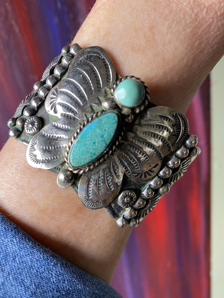 Navajo Large Nickel Silver Butterfly Turquoise Bracelet by Albert ...