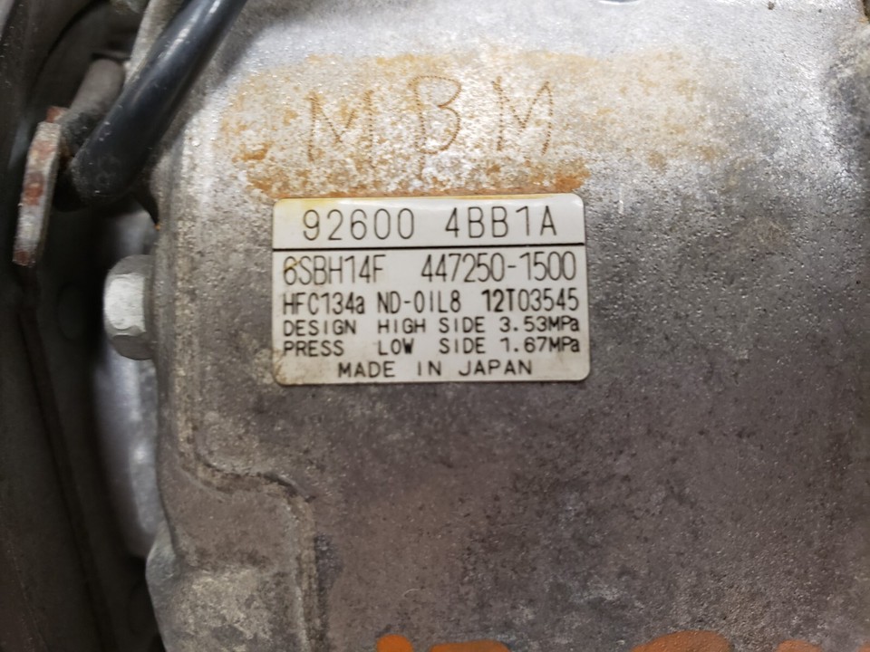 2014-2020 NISSAN ROGUE 2.5L AIR CONDITIONING AC COMPRESSOR 92600-4BB1A ...