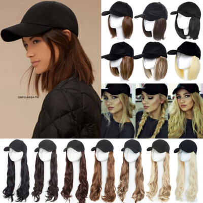 US Woman Straight Curly Wavy Hairpiece Baseball Hat Cap Hair Extensions ...