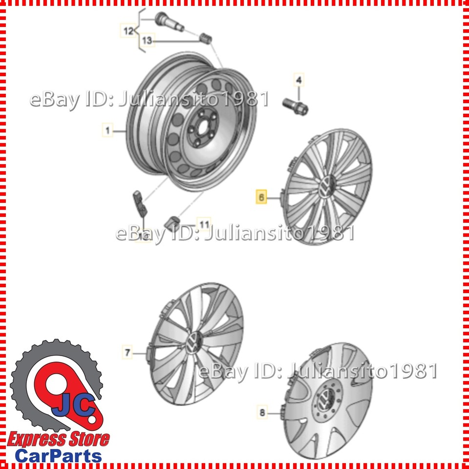 5C0601147 QLV VOLKSWAGEN GENUINE OEM JETTA 15" HUB CAP HIGH CHROME ...