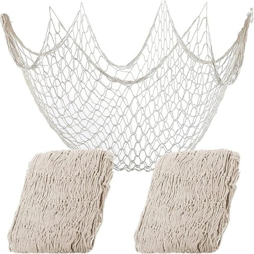 2 Pcs Fish Netting Decoration Beige Nautical Fish Net Cotton Decorative ...