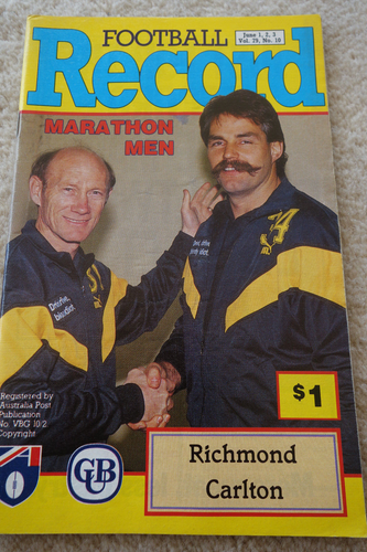 1990 VFL FOOTBALL RECORD - DAVID CLOKE 300TH GAME - RICHMOND v CARLTON ...