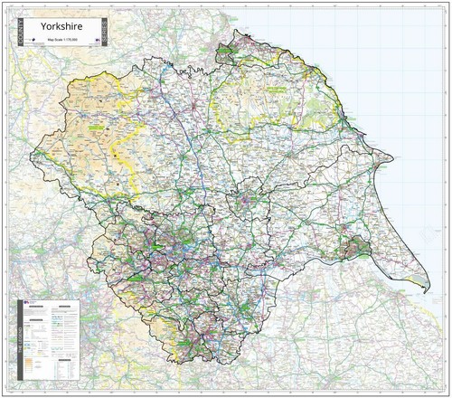 COUNTY WALL MAP OF YORKSHIRE - ORDNANCE SURVEY LAMINATED EDN - NEW for ...