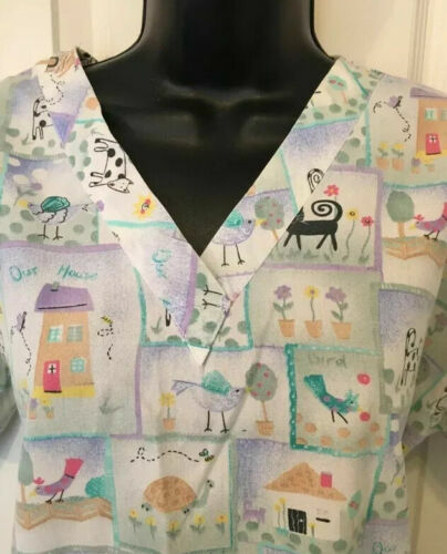 Ladies Scrubs Top Small Vet Tech Cat Dog Turtle Bird Pet Veterinarian ...