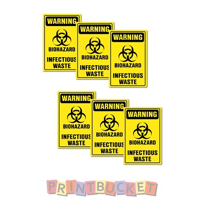 Warning Biohazard Infectious Waste sticker 6 pack 60mm water/fade proof ...