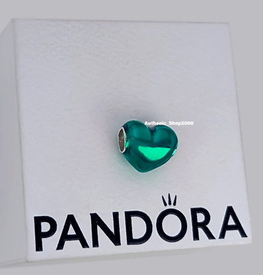 New 100% Authentic PANDORA 925 Ale Silver Metallic Green Heart Charm ...