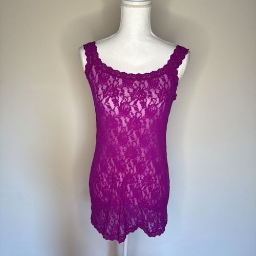 Hanky Lanky Woman’s Magenta Semi Sheer Floral Lace Camisole Size Medium ...
