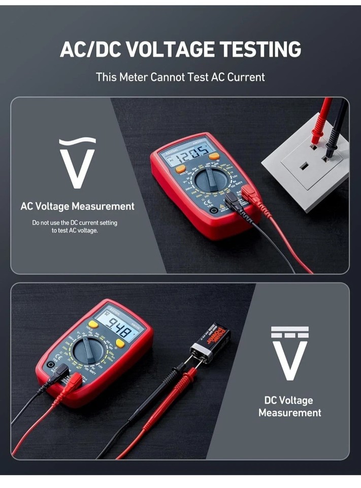 AstroAI Digital Multimeter AM33D 2000 Counts AC/DC Voltage Current ...
