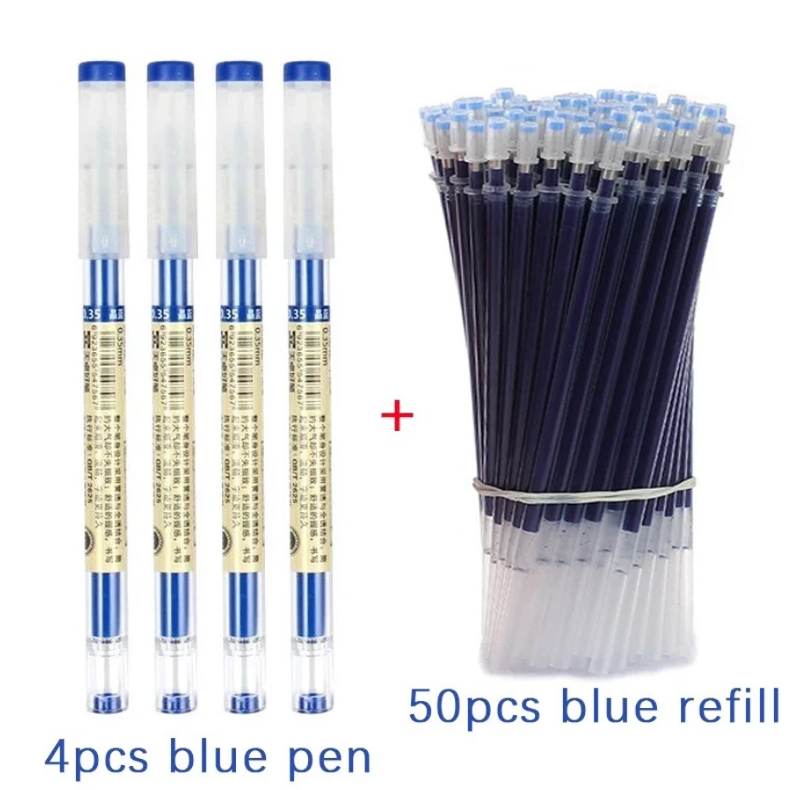 54pcs 0.35mm Gel Pen Set with Replaceable Refills Blue Black Red Ink ...