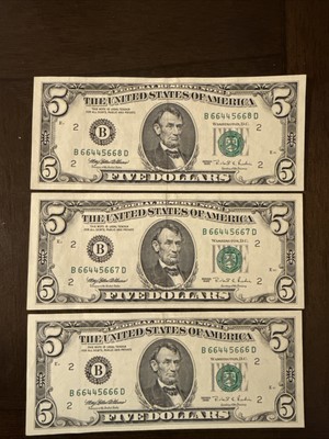 1995 5 Dollar Bill Rare B Series sequential Serial Numbers | eBay