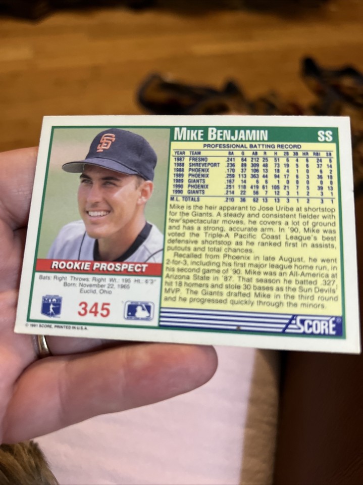 Score Rookie Prospect Mike Benjamin SS Giant #345 Trading Card | eBay