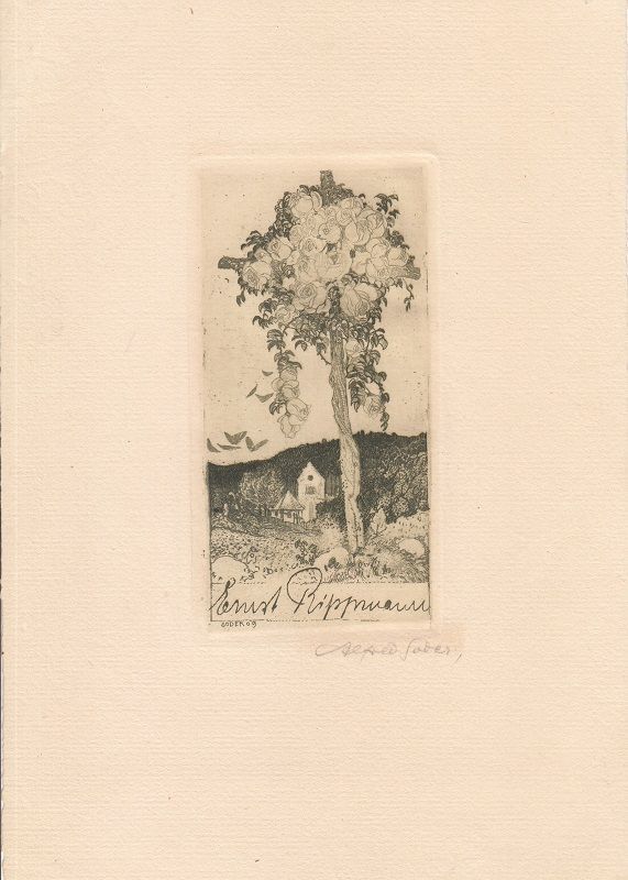 Exlibris Bookplate Etching Alfred Soder 1880-1957 Wayside Cross Roses ...