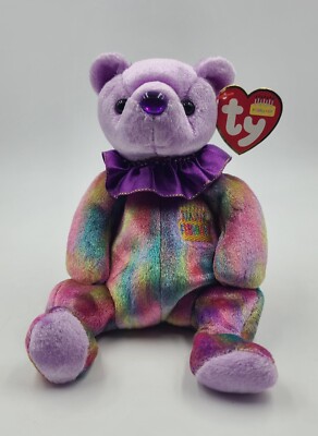 2001 RETIRED TY BEANIE BABY~FEBRUARY AMETHYST HAPPY BIRTHDAY TEDDY BEAR ...