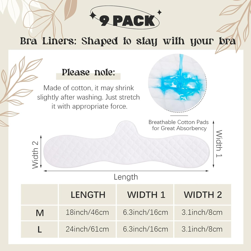 9 Pcs Cotton Bra Liners 3 Layer Reusable under Breast Sweat Pads | eBay